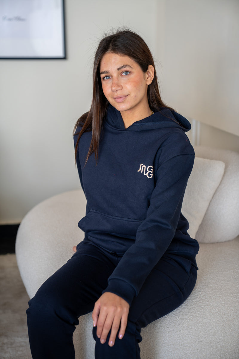 Women Winter Pajama Set Dark Blue Hoodie + Pants – Snuggs Egypt