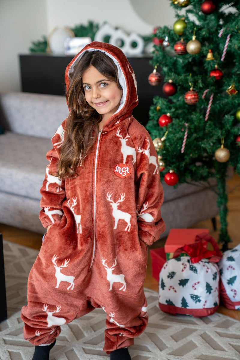 Snuggs Kids Blanket Onesie Dark Red Reindeer – Snuggs Egypt