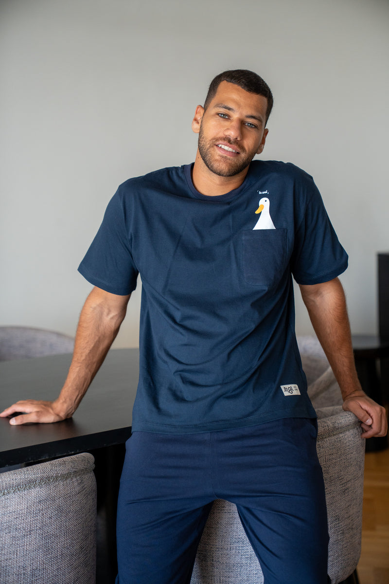 Men summer pajama set Duck T-shirt + Dark Blue Pants – Snuggs Egypt