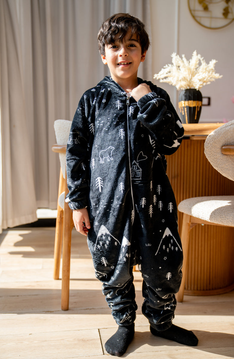 Snuggs Kids Blanket Onesie Snow Mountains Black – Snuggs Egypt