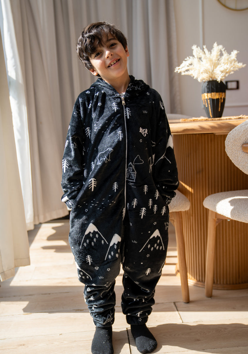 Snuggs Kids Blanket Onesie Snow Mountains Black – Snuggs Egypt