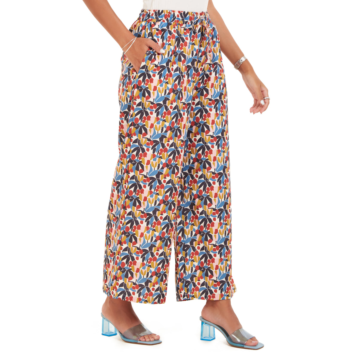 Women summer wide leg pants Blossoms – Snuggs Egypt