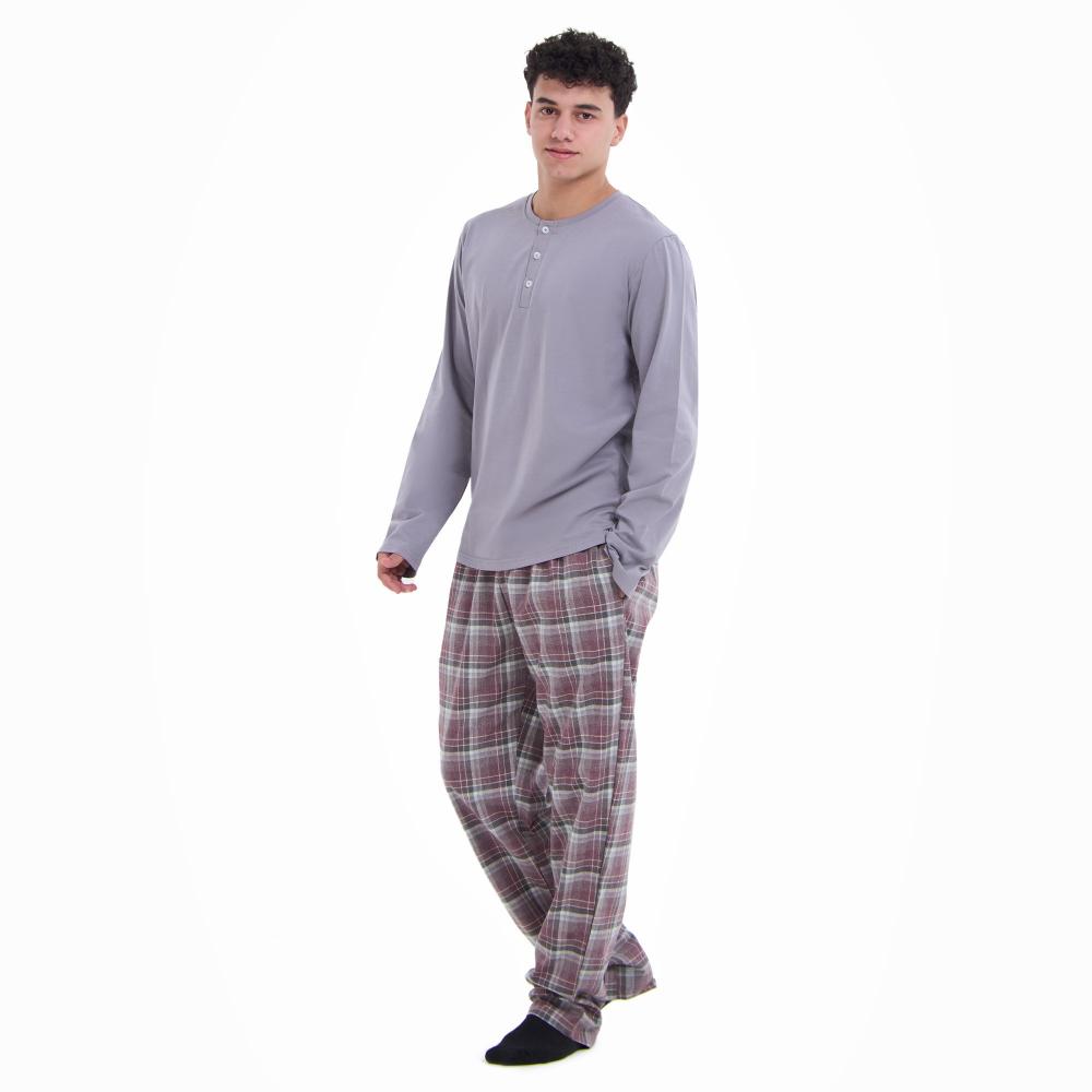 Men Fall Pajama Set Light Grey Buttoned Sweatshirt + Maroon x Light gr ...