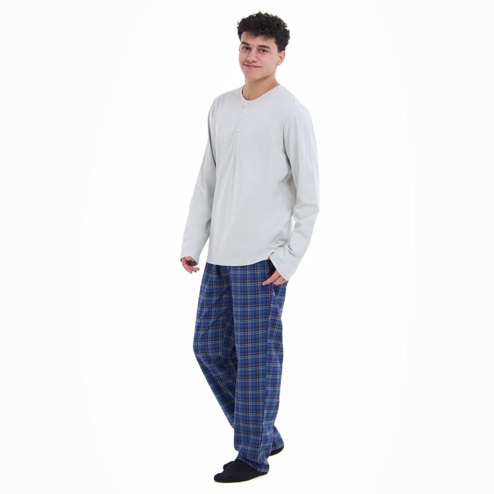 Men Fall Pajama Set Light Grey Buttoned Sweatshirt + Dark blue x Light ...