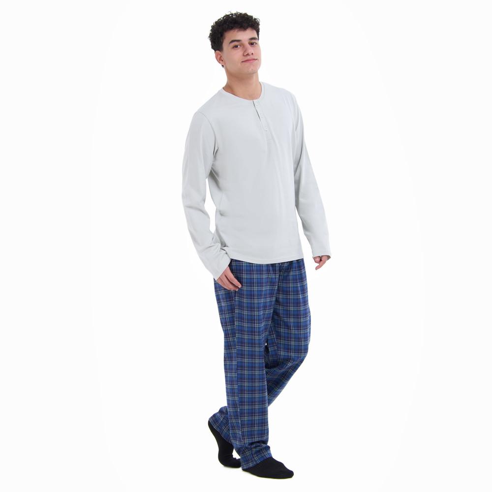 Men Fall Pajama Set Light Grey Buttoned Sweatshirt + Dark blue x Light ...