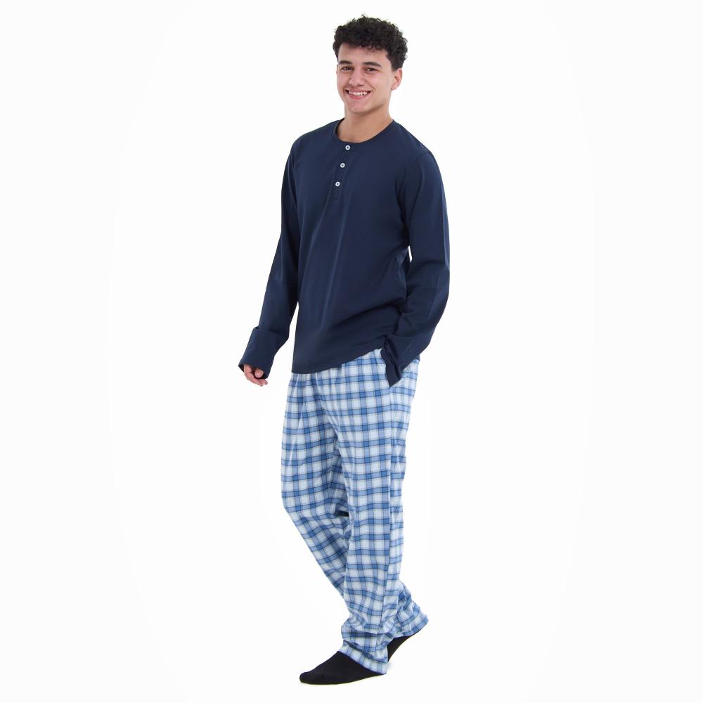 Men Fall Pajama Set Dark Blue Buttoned Sweatshirt + Light grey x Blue ...