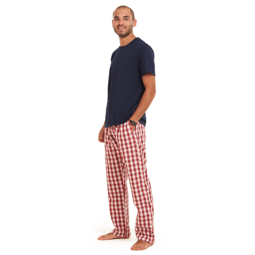 Men summer pajama set Dark Blue T-shirt + Red x White Checkered Pants ...