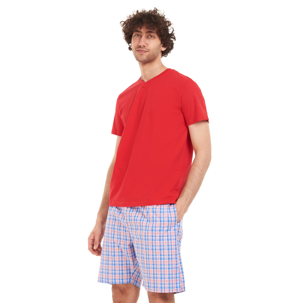 Men summer pajama set Red T-shirt + Blue x red checkered short – Snuggs ...