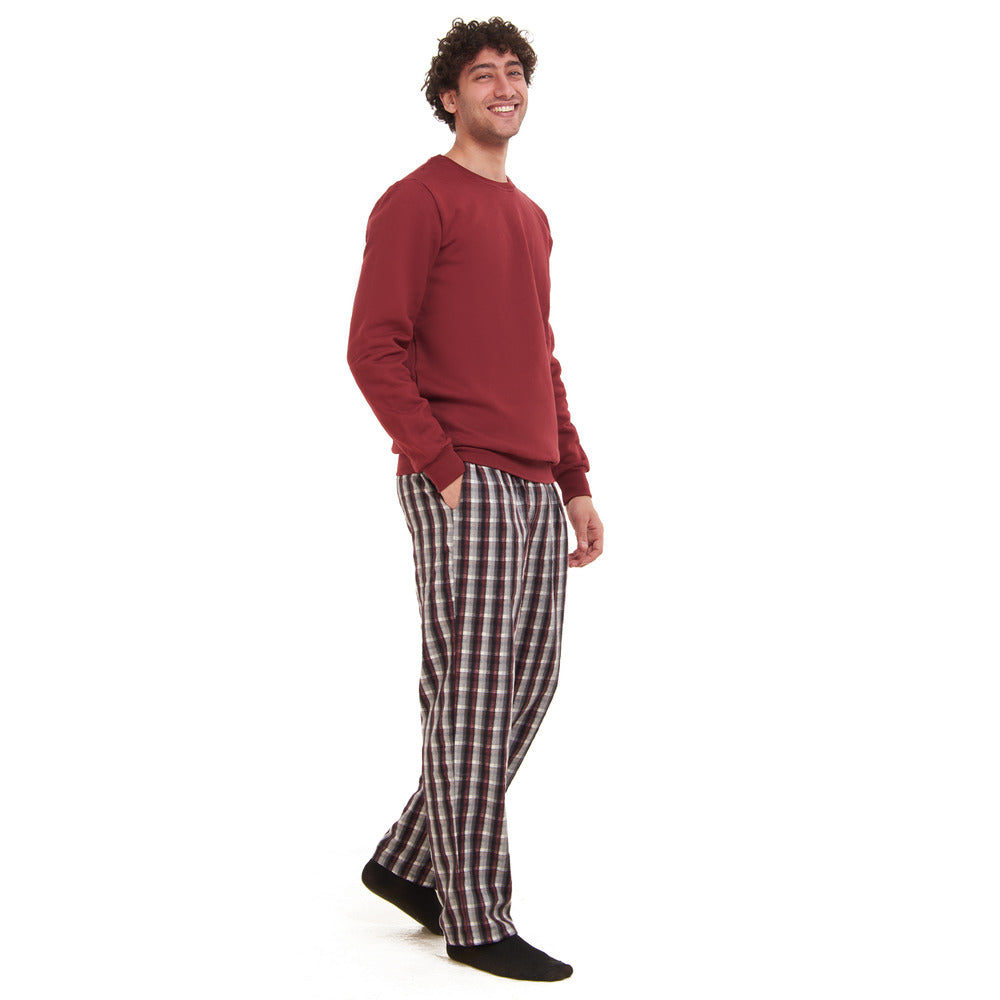 Men Winter Pajama Set "Dark Red Sweatshirt + Dark Red x Black Checkere ...