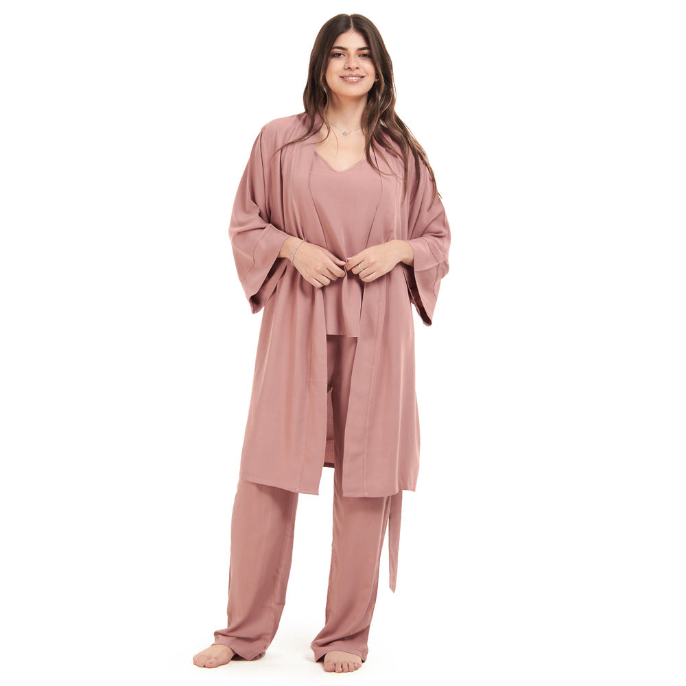 Women summer 3 piece pajama set Cashmere Top + Cashmere kimono & Pants ...