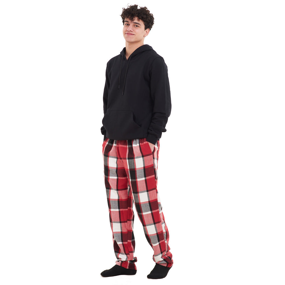 Men Winter Pajama Set "Black Hoodie + Black x Red Checkered Pants ...