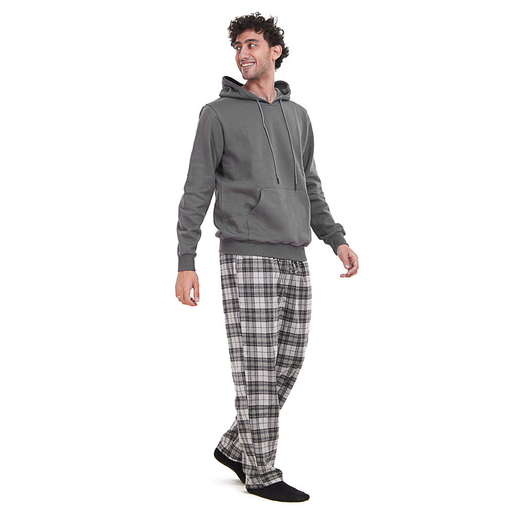 Men Winter Pajama Set Dark grey Hoodie + Dark Grey Checkered Pants ...