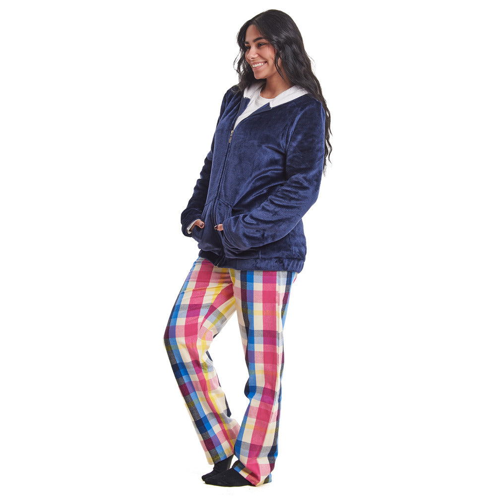 Women Winter Pajama 3 PCS Set Dark Blue Sweatshirt +Off-white top+ Dar ...