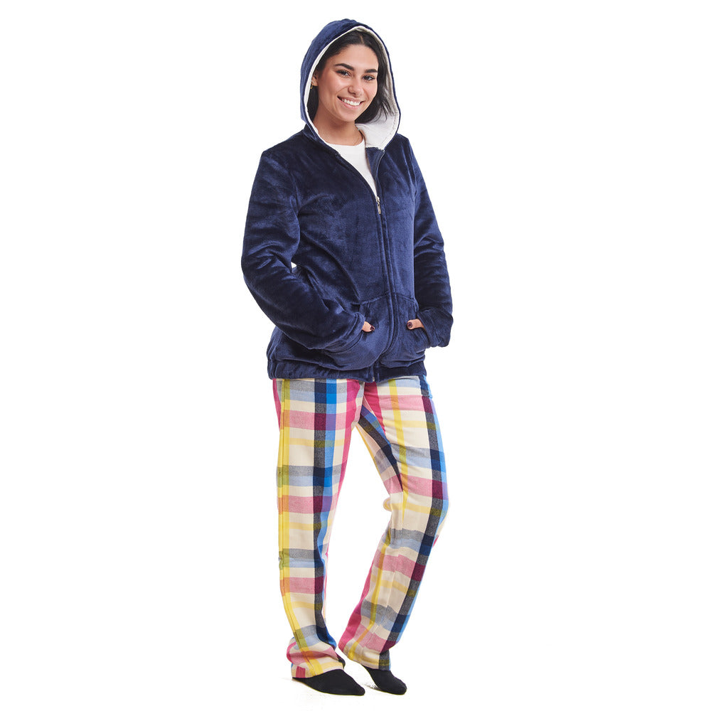 Women Winter Pajama 3 PCS Set Dark Blue Sweatshirt +Off-white top+ Dar ...