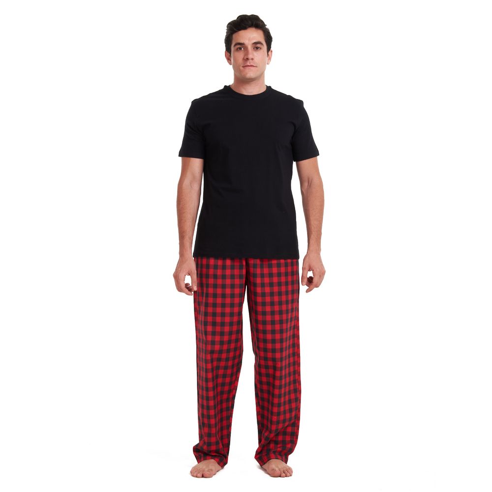 Men summer pajama set Black T-shirt +Red checkered pants – Snuggs Egypt